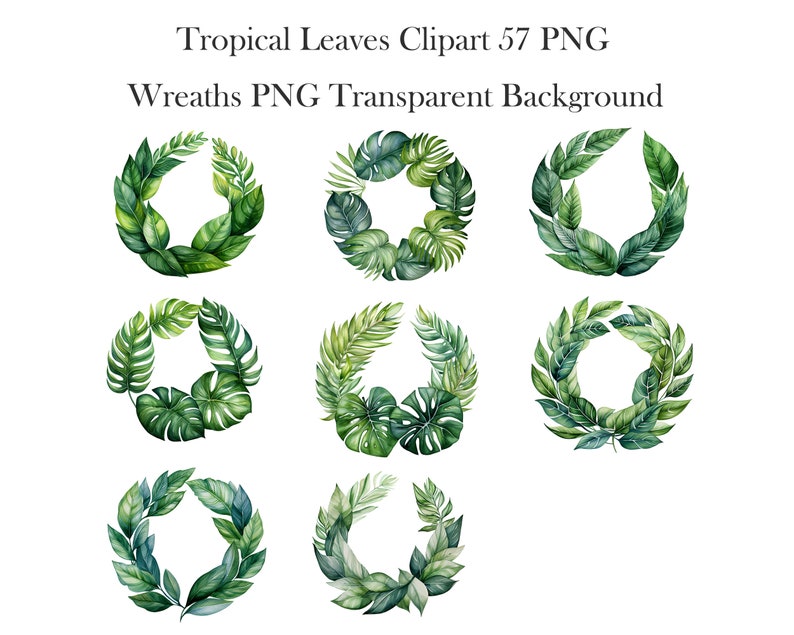 Tropical Leaves PNG, Watercolor Tropical Leaf Clipart Bundle, Greenery ...