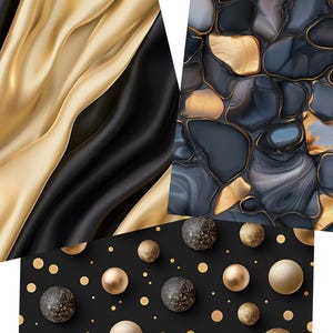 Black and Gold Digital Paper, Black Background Bundle, Gold Texture ...