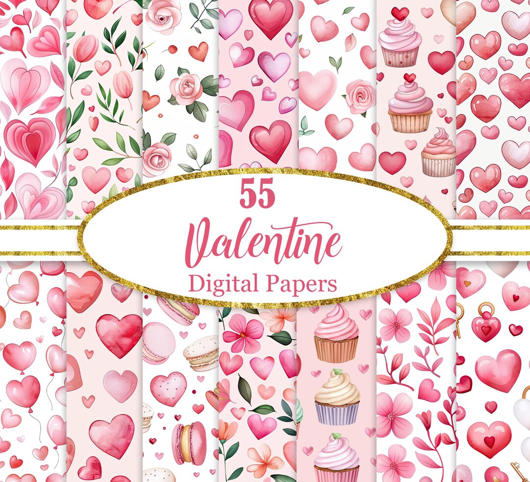 Valentine Digital Paper, Valentine Background Bundle, Scrapbook Paper ...
