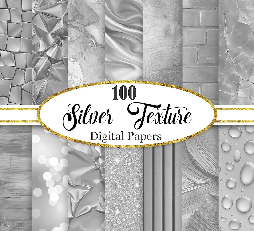 Silver Digital Paper, Silver Background Bundle, Silver Texture ...