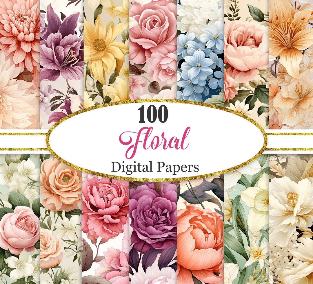 Flower Digital Paper, Flower Background, Spring Floral, Scrapbook Paper ...