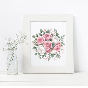 Pink White Rose Clipart, Watercolor Flower Clipart Bundle, Rose PNG ...