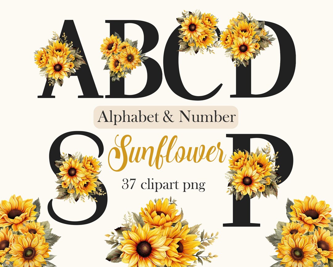 Sunflower Alphabet PNG, Floral Alphabet Clipart, Watercolor Flower ...