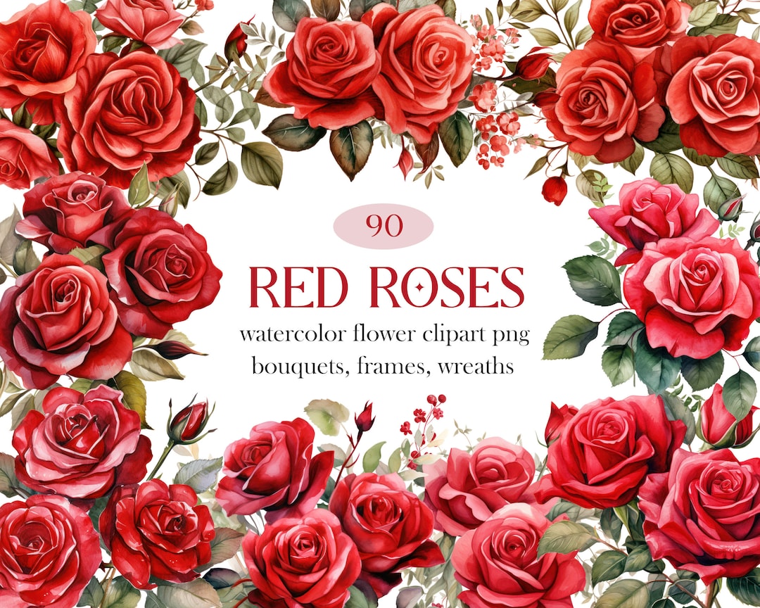 Red Rose PNG, Watercolor Red Rose Clipart Bundle, Wedding Bouquet PNG ...