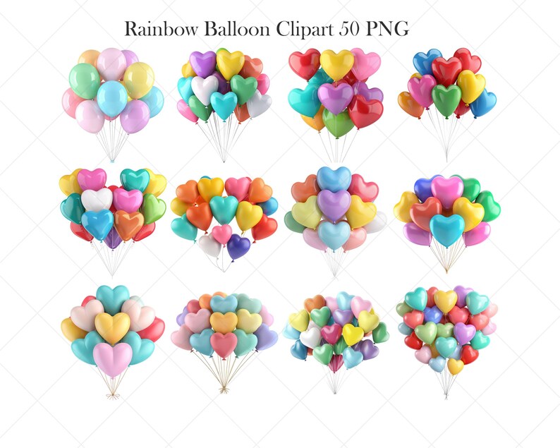 Rainbow Balloon Clipart, Birthday Decor, Digital Download - Etsy