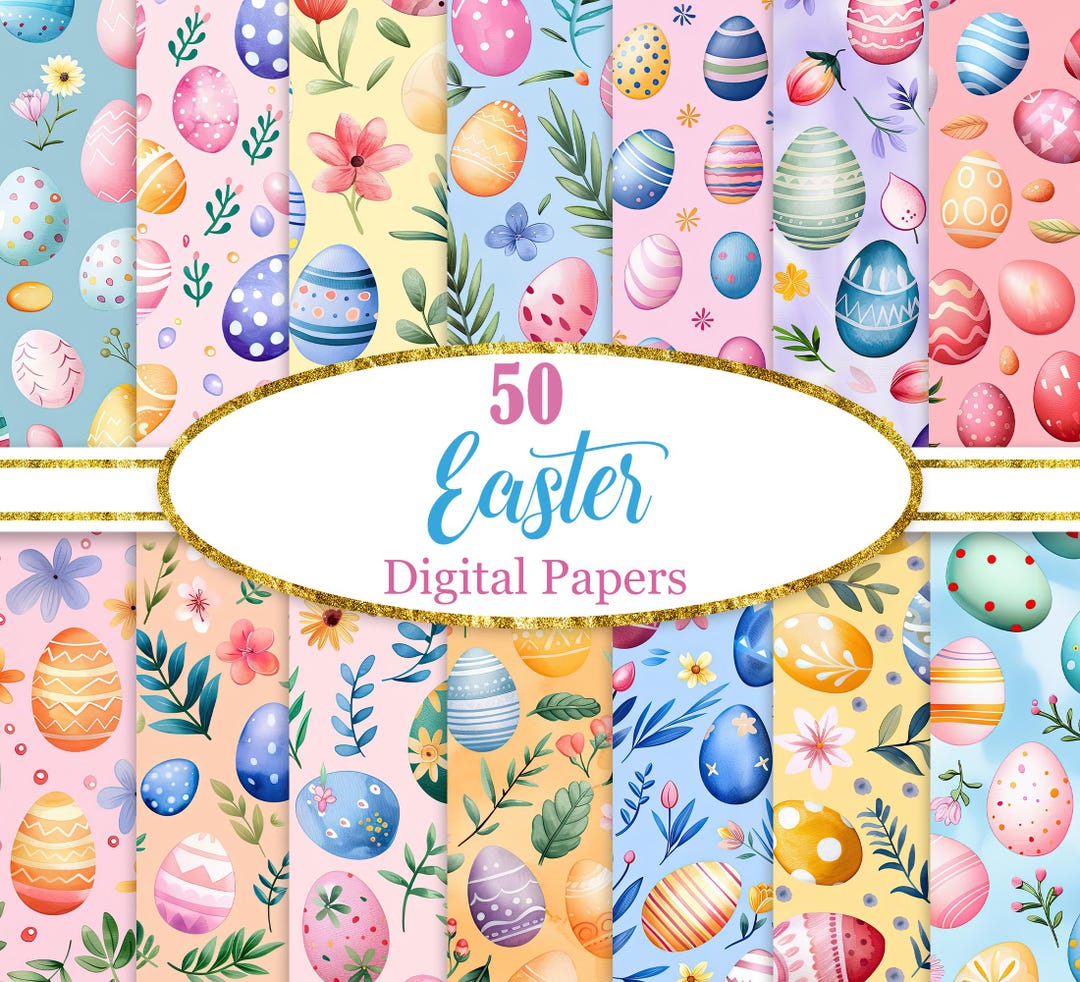 Easter Digital Paper, Easter Background, Watercolor Easter Egg ...