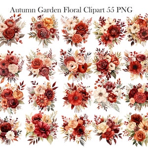 Autumn Garden Floral Clipart, Watercolor Autumn Flower Clipart Bundle ...