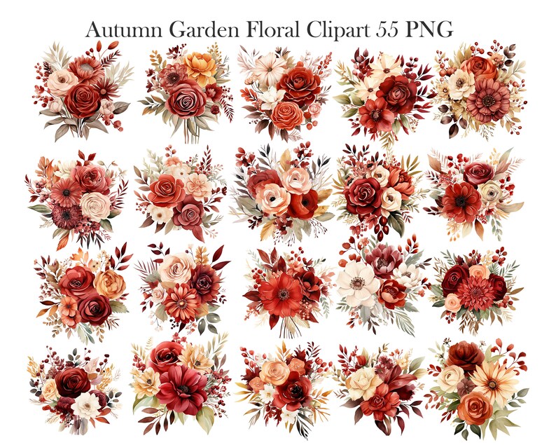 Autumn Garden Floral Clipart, Watercolor Autumn Flower Clipart Bundle ...