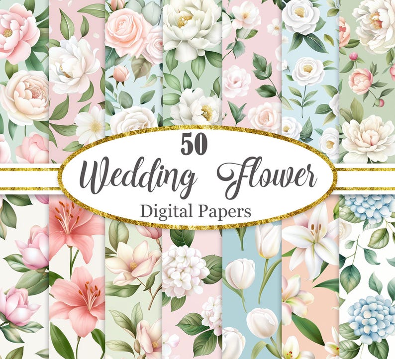 Wedding Flower Digital Paper, Flower Background Bundle, Spring Floral ...
