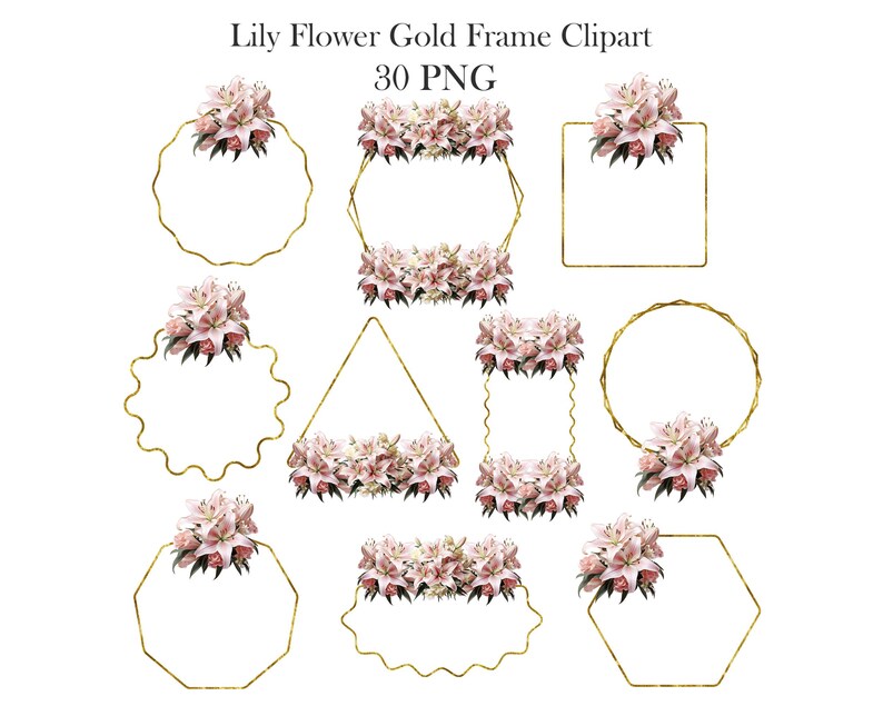 Lily Frame Clipart, Flower Gold Frame PNG, Digital Download - Etsy