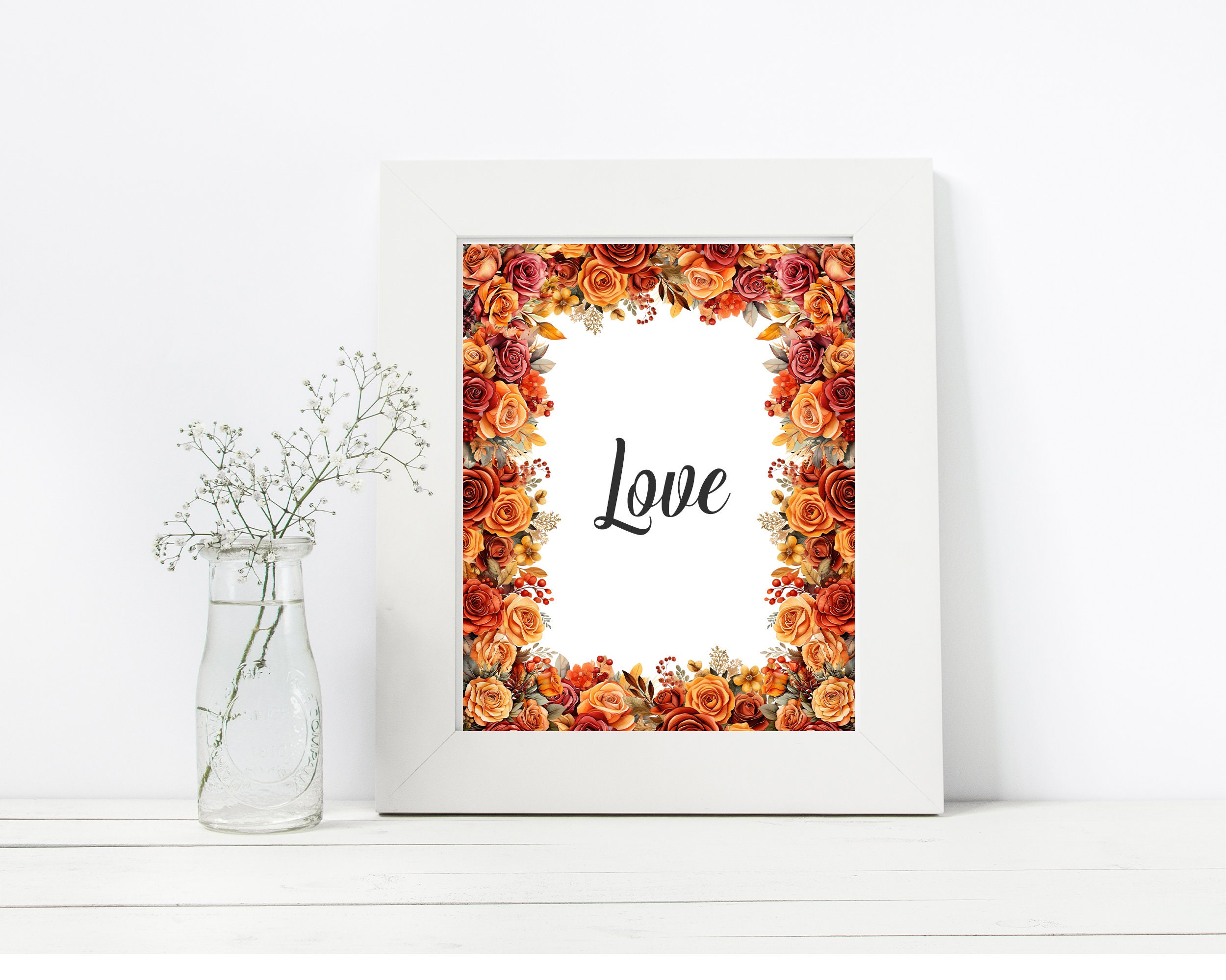 Autumn Rose Border Clipart, Watercolor Rose Border PNG Bundle, Flower ...