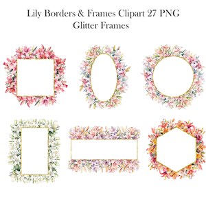 Lily Border Clipart, Watercolor Lily Frame Clipart, Flower Borders ...