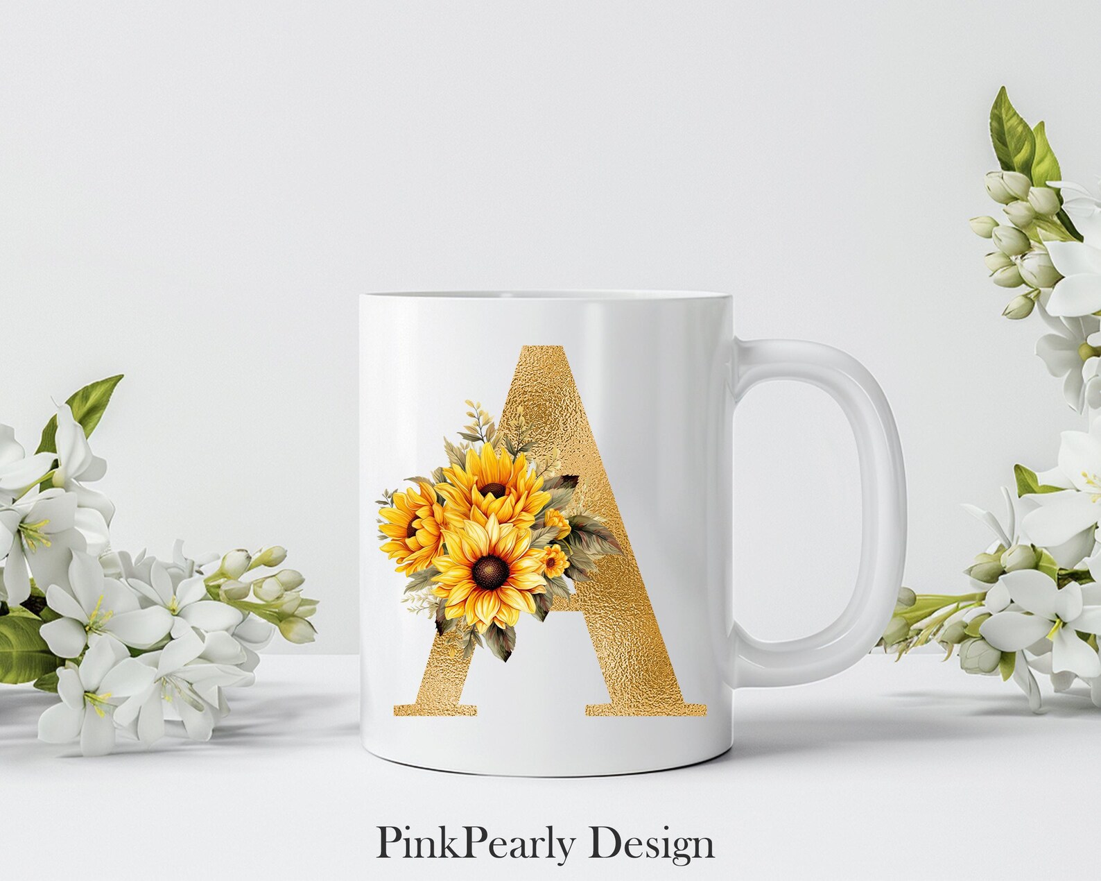 Sunflower Alphabet PNG, Floral Alphabet Clipart, Gold Letters and ...