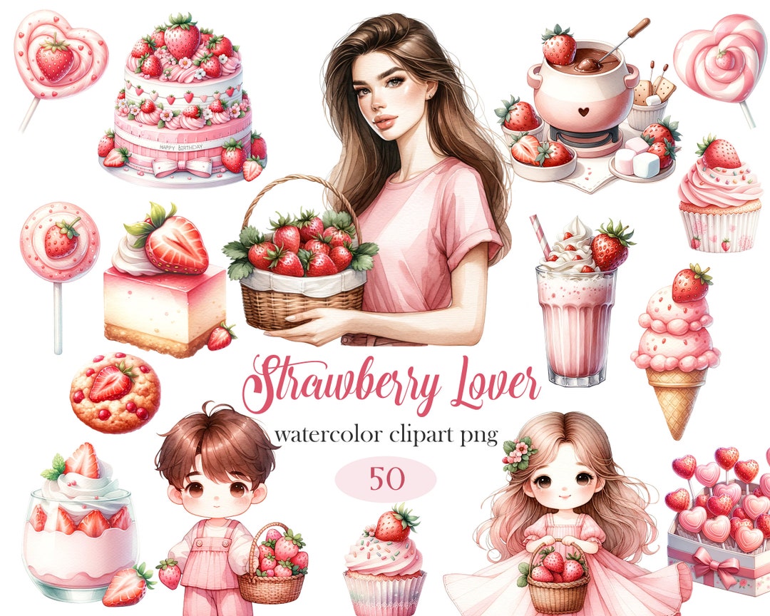 Strawberry PNG, Watercolor Strawberry Clipart Bundle, Strawberry ...