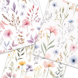 Wildflower Digital Paper Bundle, Watercolor Flower Background ...