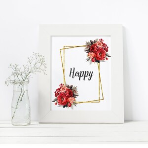 Red Flower Frame PNG, Watercolor Red Floral Gold Frame Clipart, Spring ...