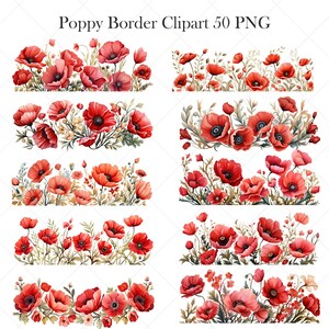 Poppy PNG, Watercolor Poppy Border Clipart, Flower Borders, Digital ...