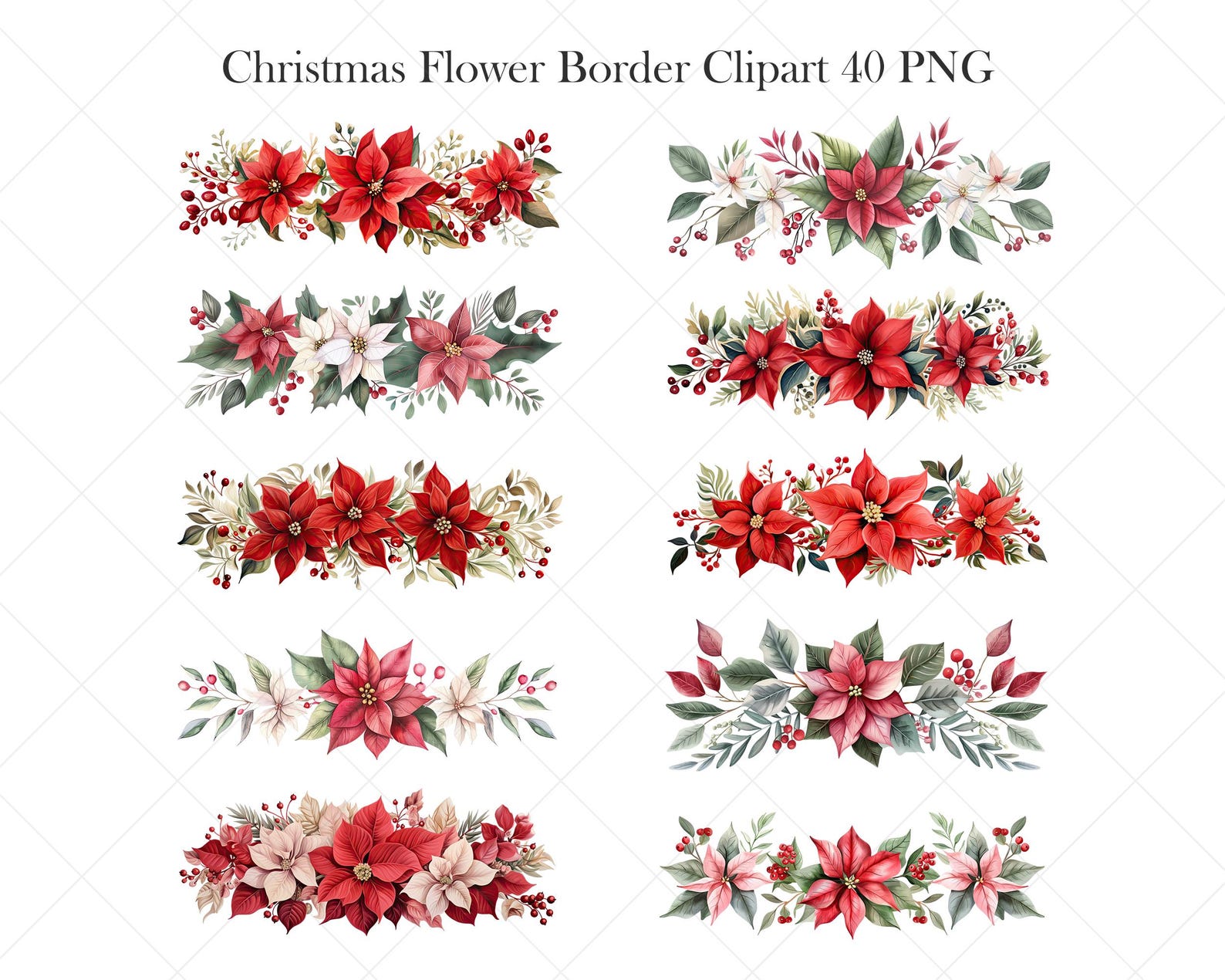 Christmas Border Clipart, Watercolor Poinsettia PNG, Christmas Flower ...