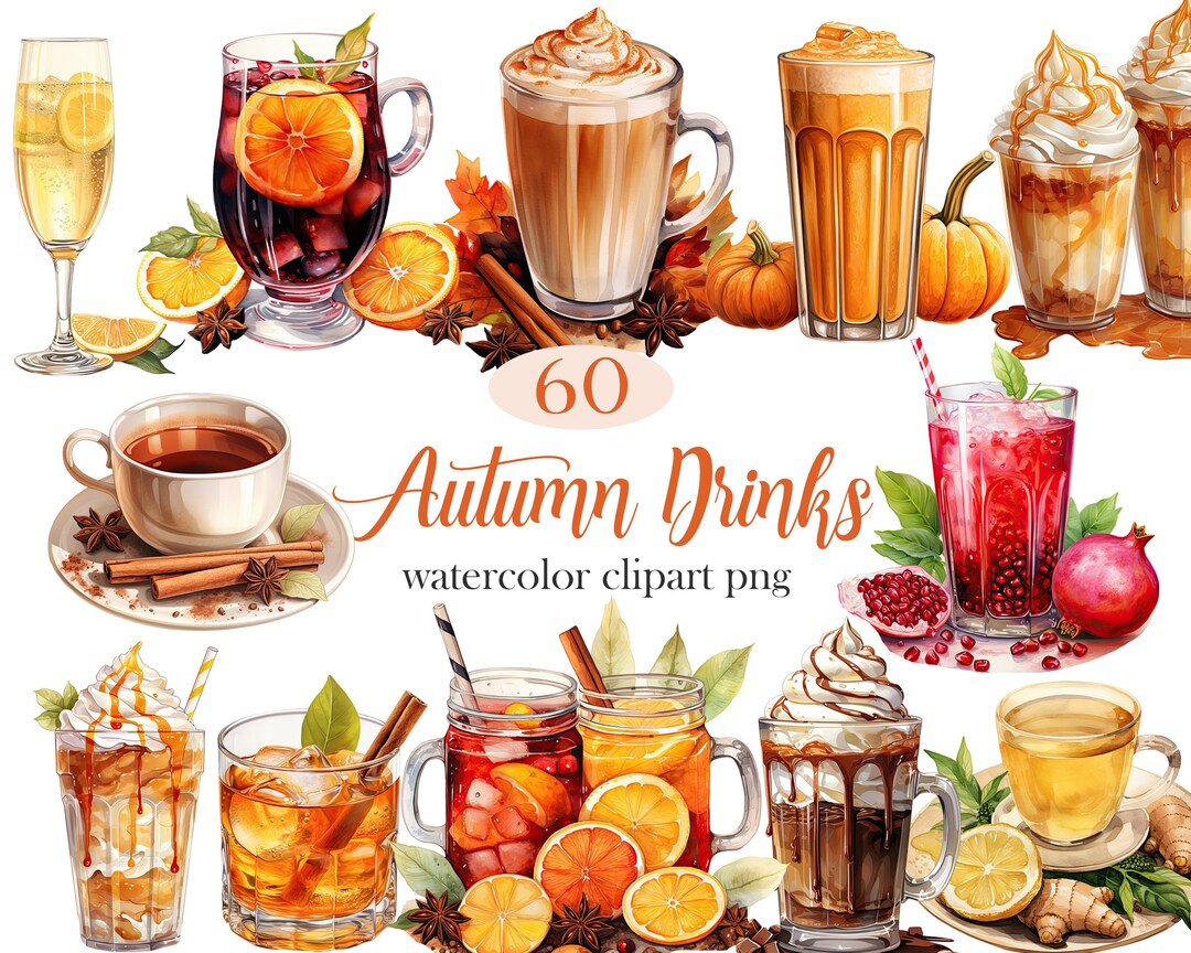 Autumn Drink PNG, Watercolor Fall Drink Clipart Bundle, Drinks PNG ...