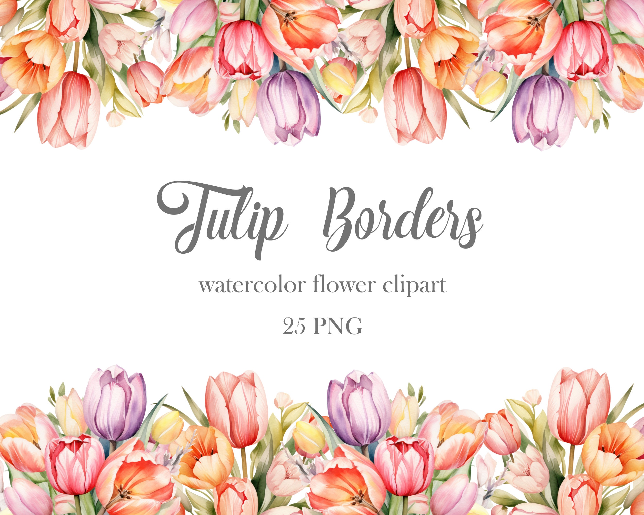 Tulip Border Clipart, Watercolor Tulip Frame Clipart Bundle, Flower ...
