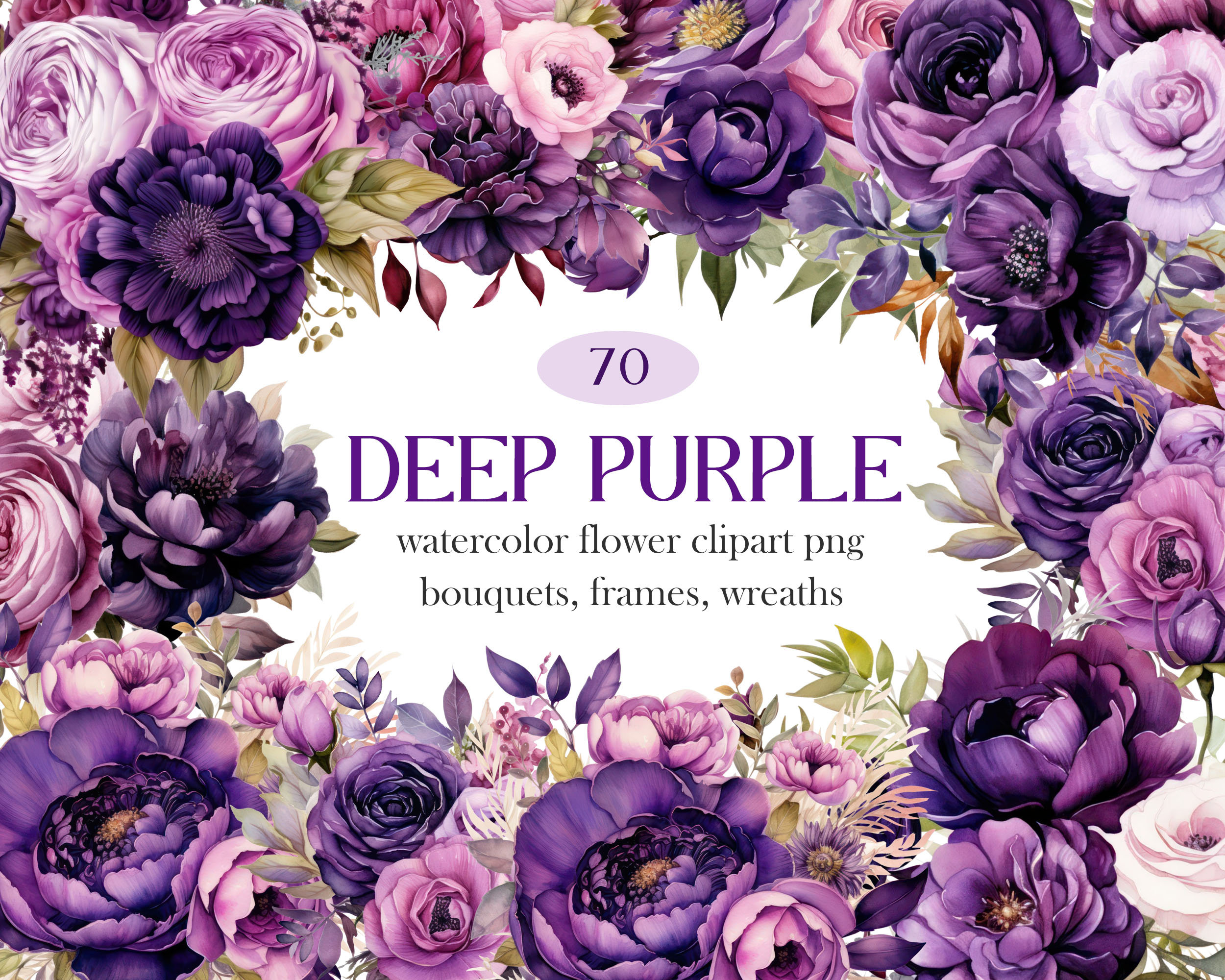 Deep Purple Flower PNG, Watercolor Purple Floral Clipart, Purple Flower ...