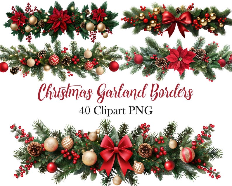 Christmas Border PNG, Christmas Garland Clipart, Digital Download - Etsy