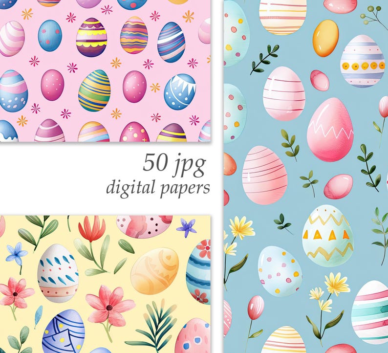 Easter Digital Paper, Easter Background, Watercolor Easter Egg ...
