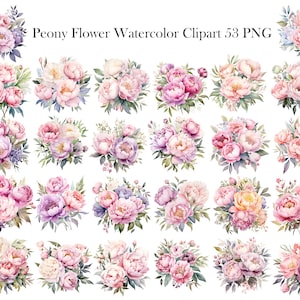 Peony Flower Clipart, Watercolor Floral PNG, Wedding Bouquet Wreath ...