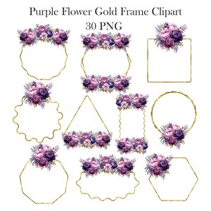 Purple Flower Frame PNG, Watercolor Purple Floral Gold Frame Clipart ...