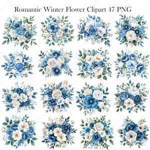 Winter Flower PNG, Watercolor Blue Floral Clipart Bundle, Wedding ...