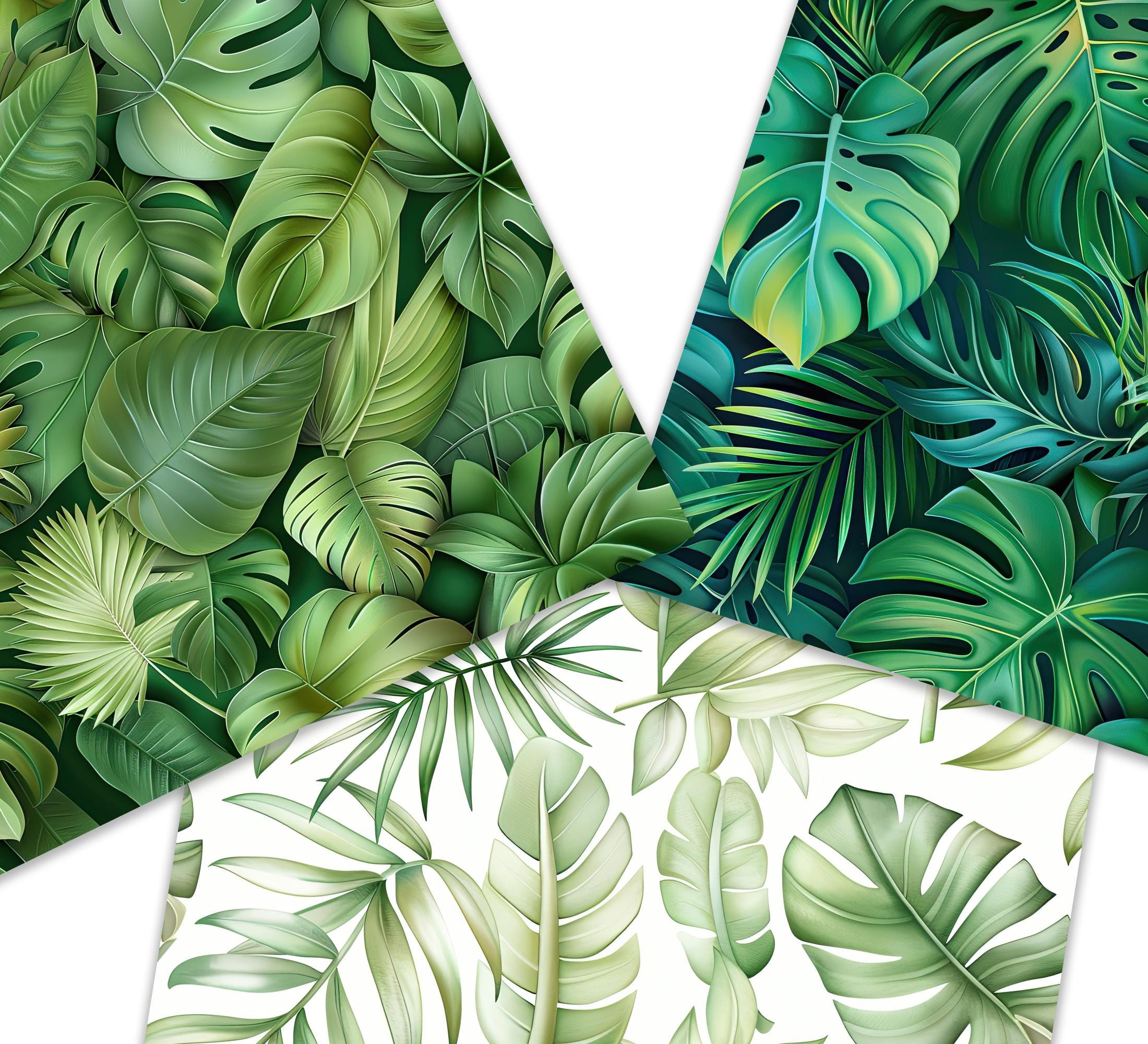 Tropical Leaves Digital Paper, Green Leaf Background, Scrapbook Papers ...