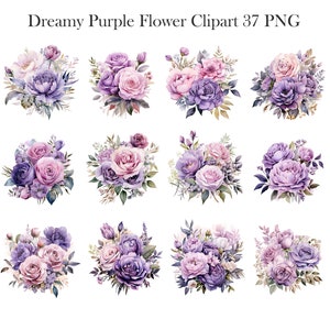 Purple Flower PNG, Watercolor Purple Floral Clipart, Wedding Bouquet ...