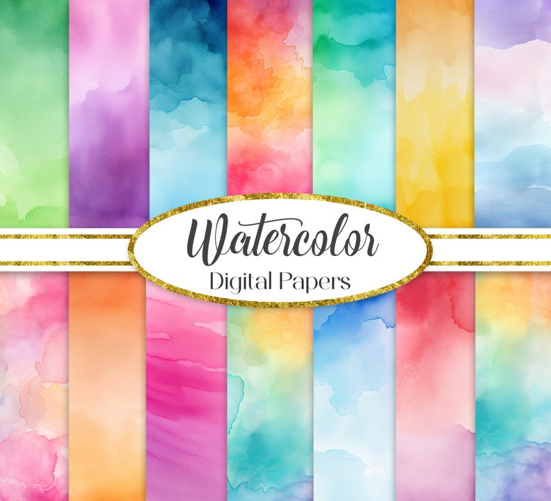 Watercolor Digital Paper Pack, Ombre Background Bundle, Colorful ...