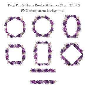 Purple Flower Border Clipart, Watercolor Flower Border PNG Bundle ...