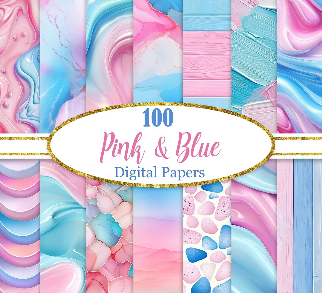 Pink and Blue Digital Paper, Blue Pink Background Bundle, Alcohol Ink ...
