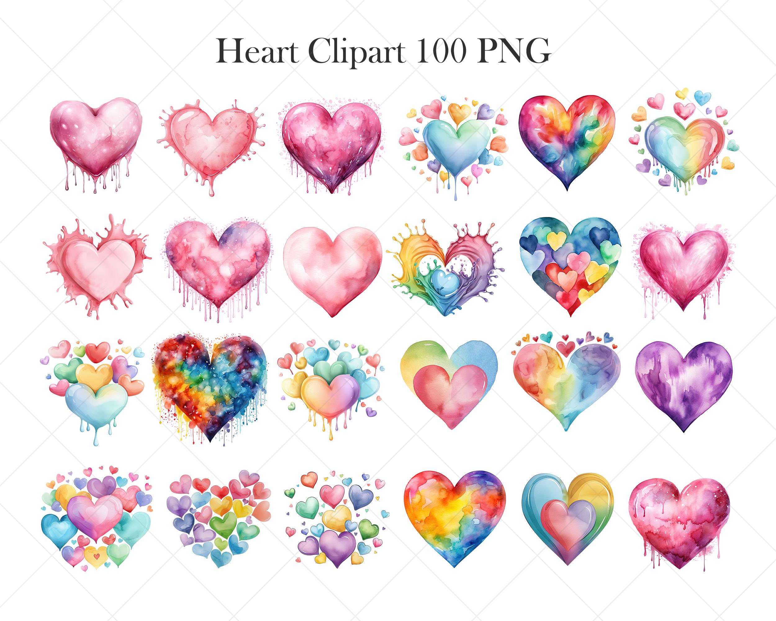 Heart PNG, Watercolor Heart Clipart Bundle, Valentine, Digital Download ...