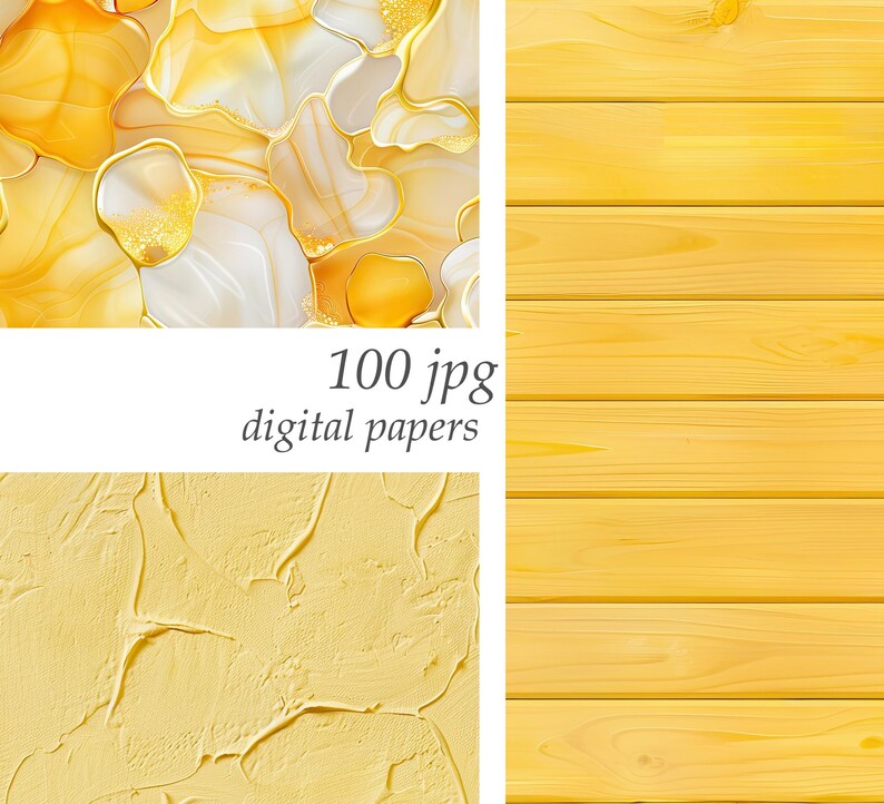 Yellow Digital Paper, Yellow Background Bundle, Yellow Texture, Wood ...