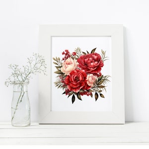 Red Flower Clipart, Watercolor Red Floral PNG Bundle, Wedding Bouquet ...