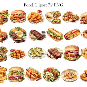 Food Clipart, Watercolor Food PNG Bundle, Lunch Clipart, Scrapbooking ...