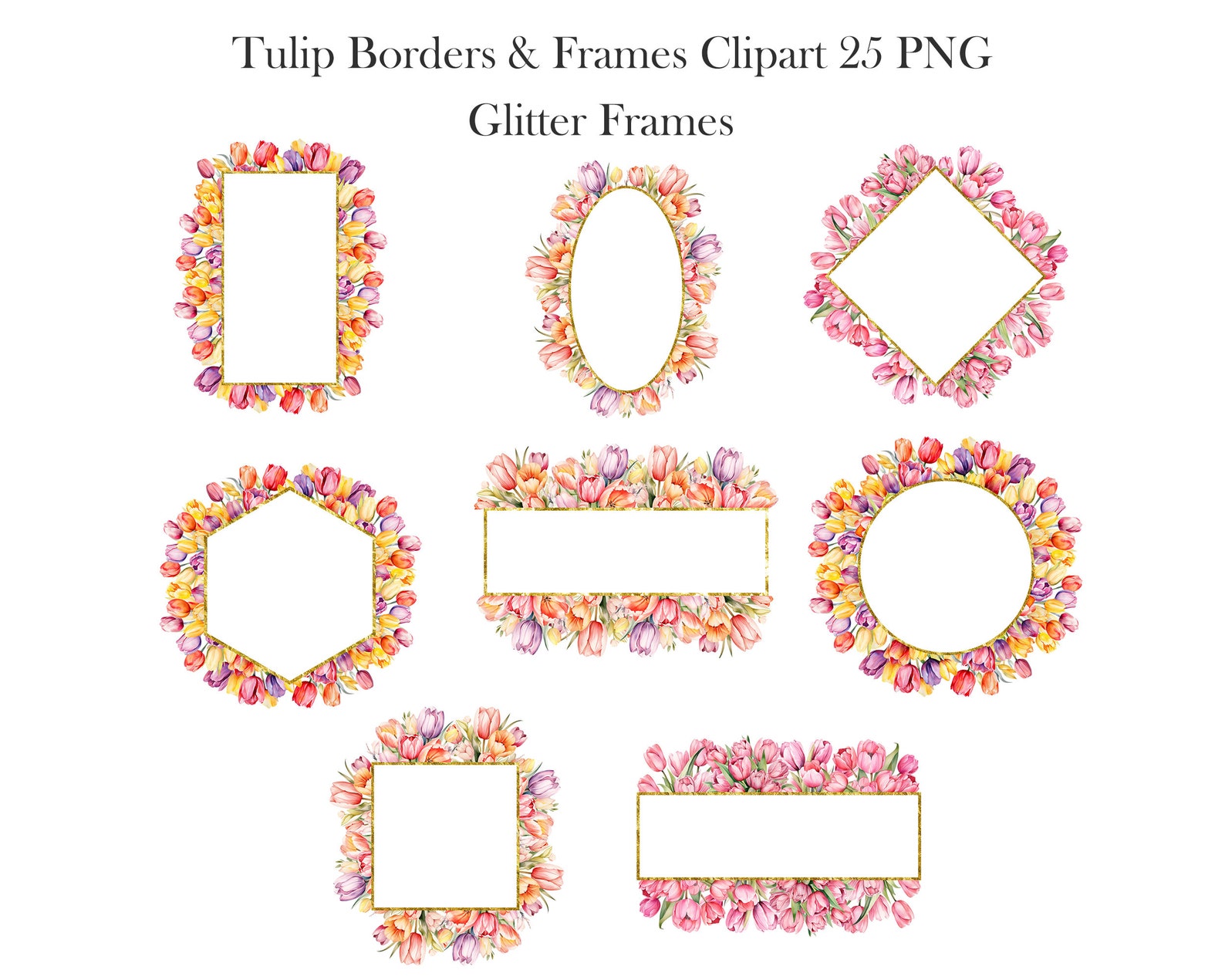 Tulip Border Clipart, Watercolor Tulip Frame Clipart Bundle, Flower ...