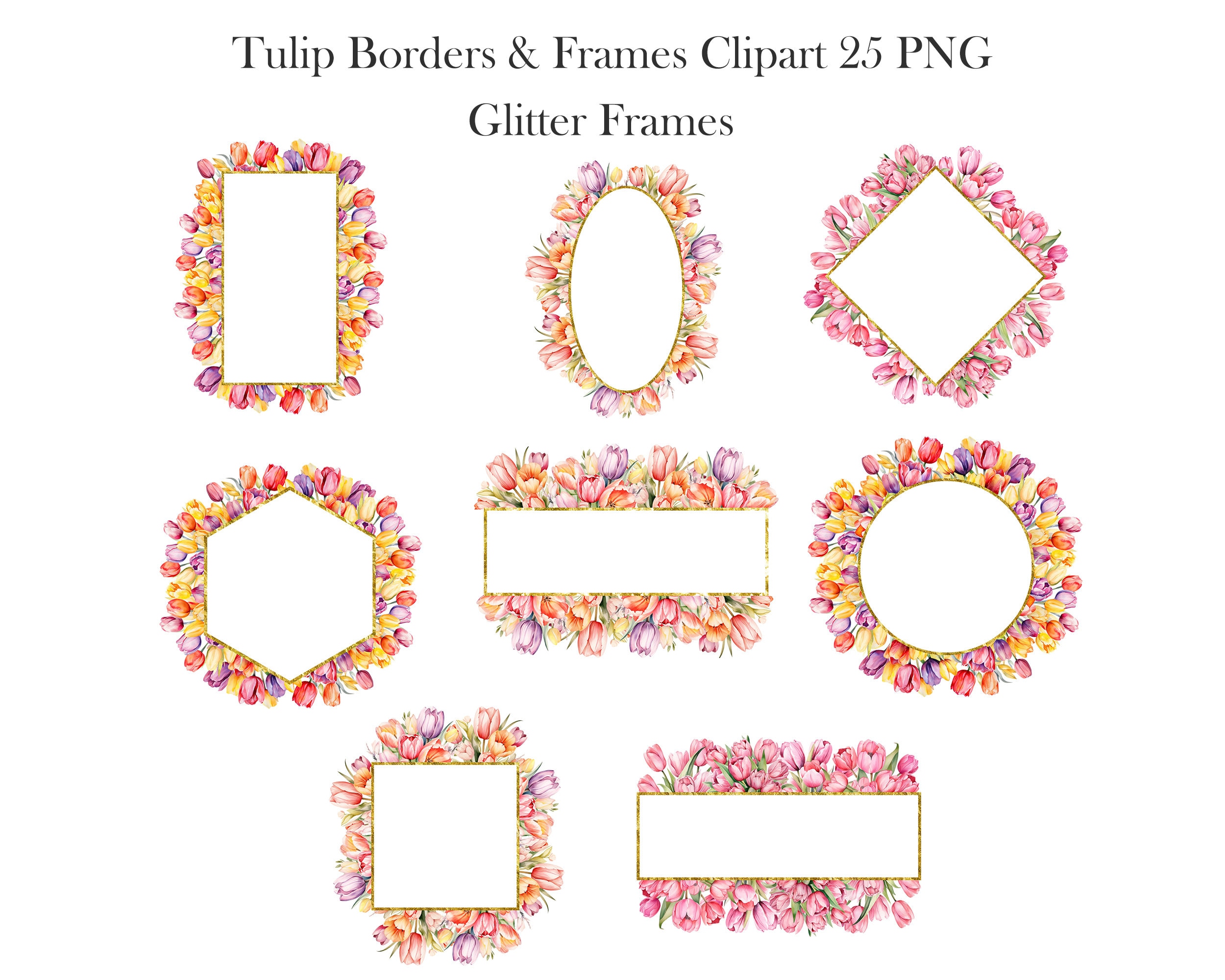 Tulip Border Clipart, Watercolor Tulip Frame Clipart Bundle, Flower ...