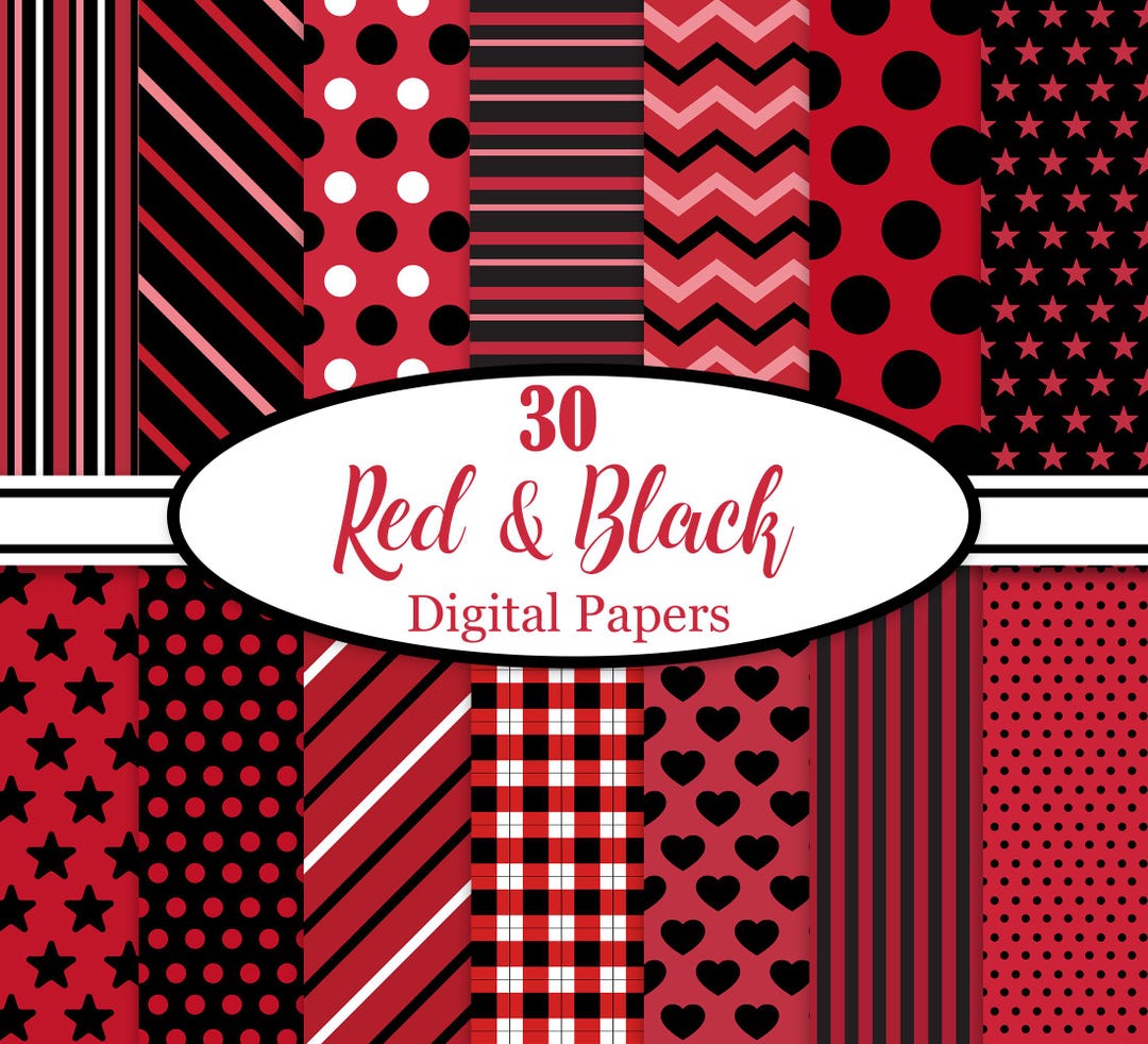 Red and Black Digital Paper, Red Background, Black Texture, Scrapbook ...
