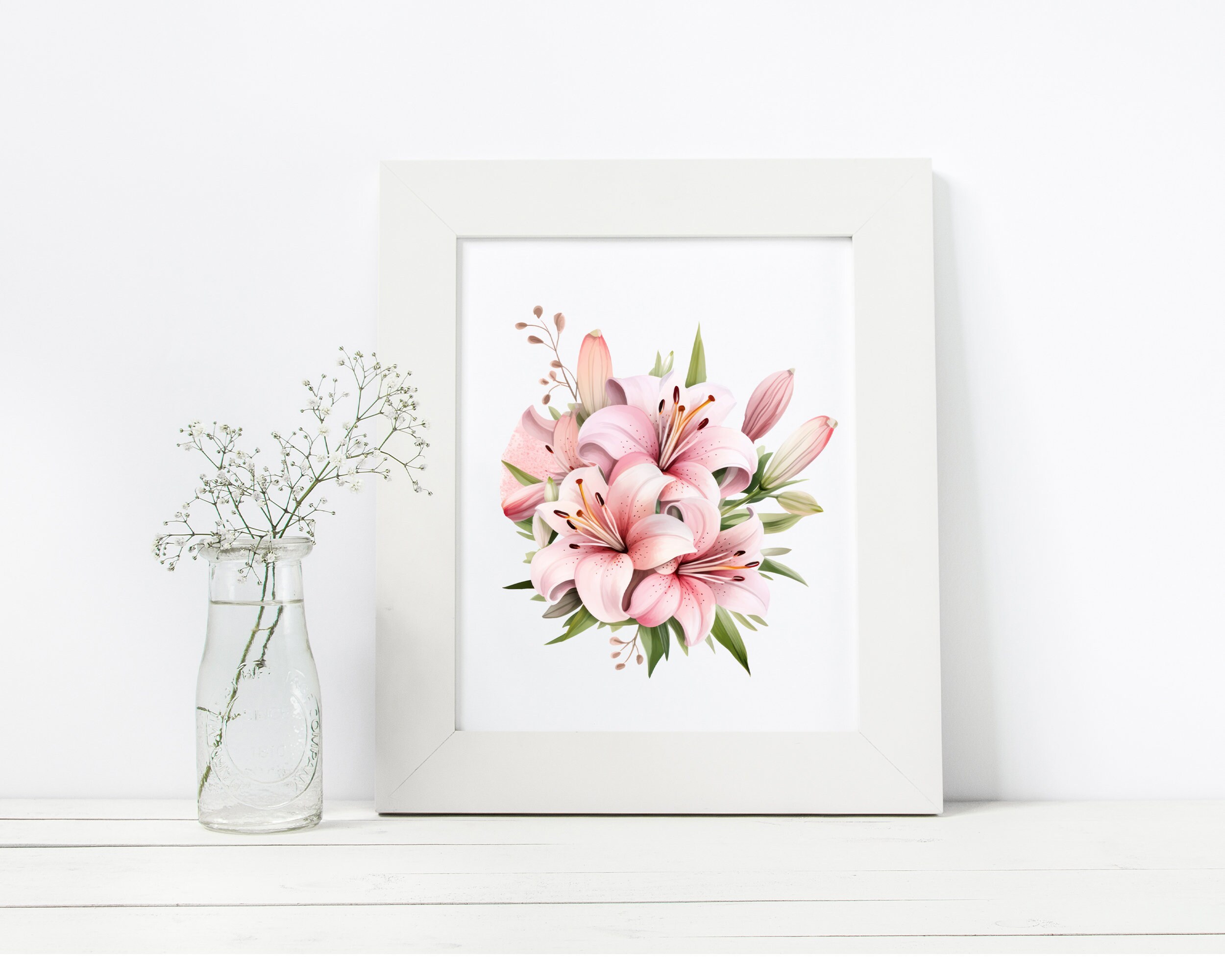 Pink Lily PNG, Watercolor Lily Clipart, Wedding Bouquet Wreath, Lily ...