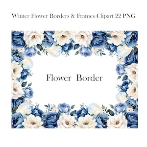 Winter Flower Border Clipart, Watercolor Blue Flower PNG, Flower Frame ...