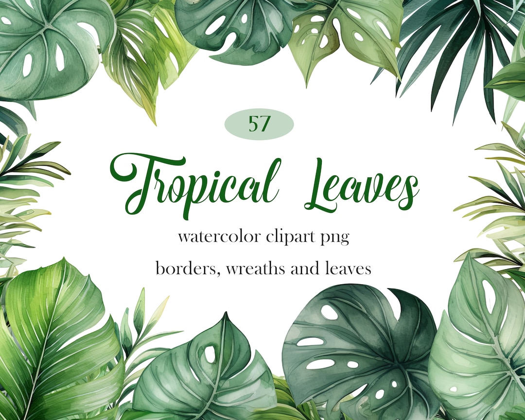 Tropical Leaves PNG, Watercolor Tropical Leaf Clipart Bundle, Greenery ...