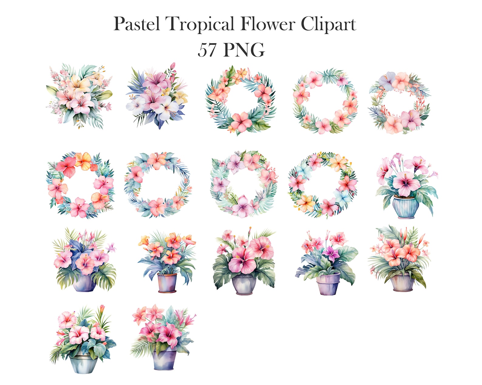Pastel Tropical Flower Clipart, Summer Flower PNG, Watercolor Floral ...