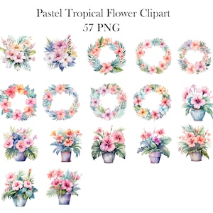 Pastel Tropical Flower Clipart, Summer Flower PNG, Watercolor Floral ...