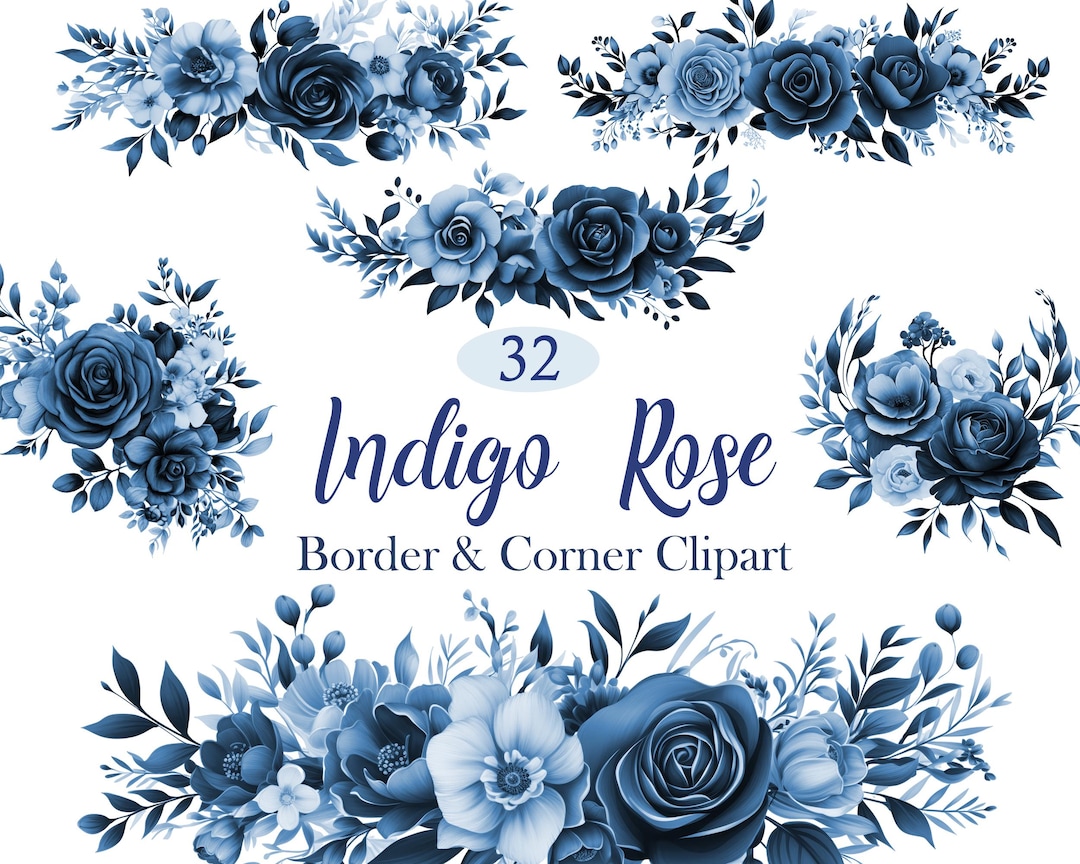 Indigo Rose PNG, Watercolor Indigo Blue Rose Border Clipart, Rose ...