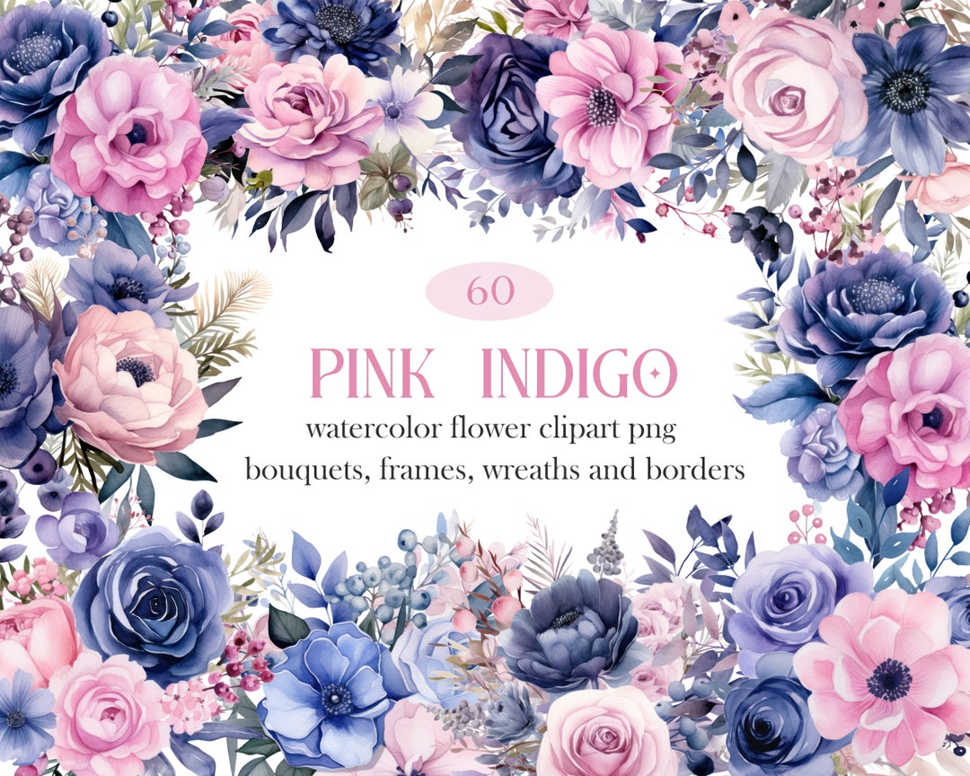 Pink Indigo Flower Clipart, Watercolor Flower PNG, Floral Bouquet ...