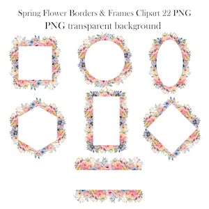 Spring Flower Border Clipart, Watercolor Flower PNG Bundle, Spring ...